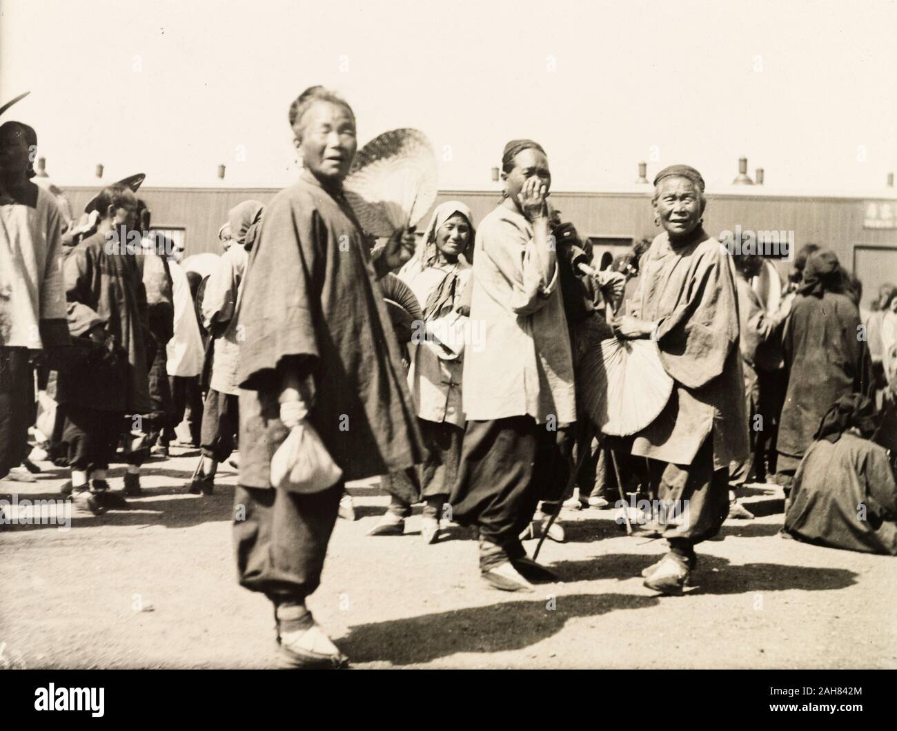 China, Chinese women at a railway station on the Peking (Beijing) to ...