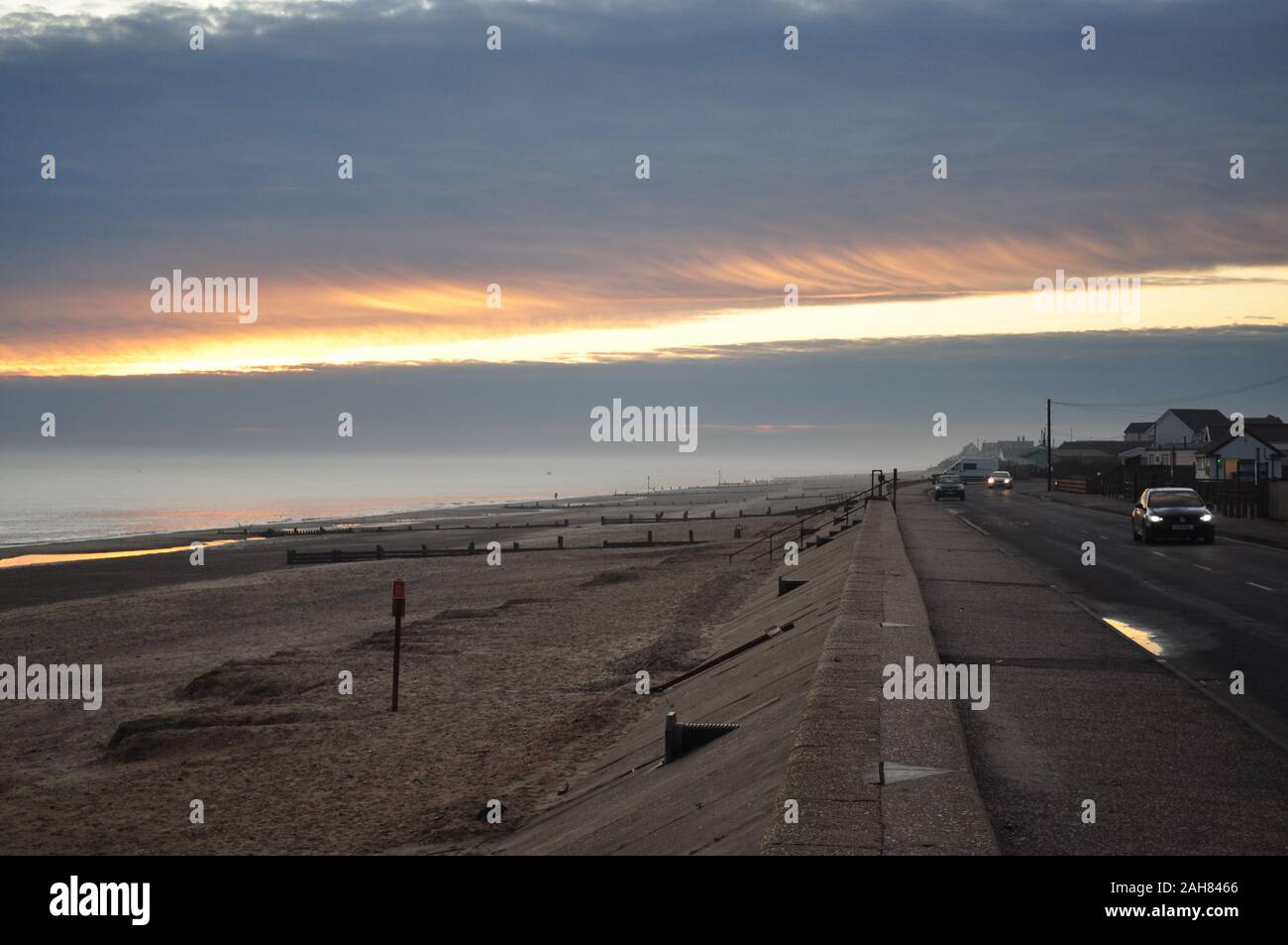 Walcott beach and sea wall, north-east Norfolk, England UK Stock Photo ...
