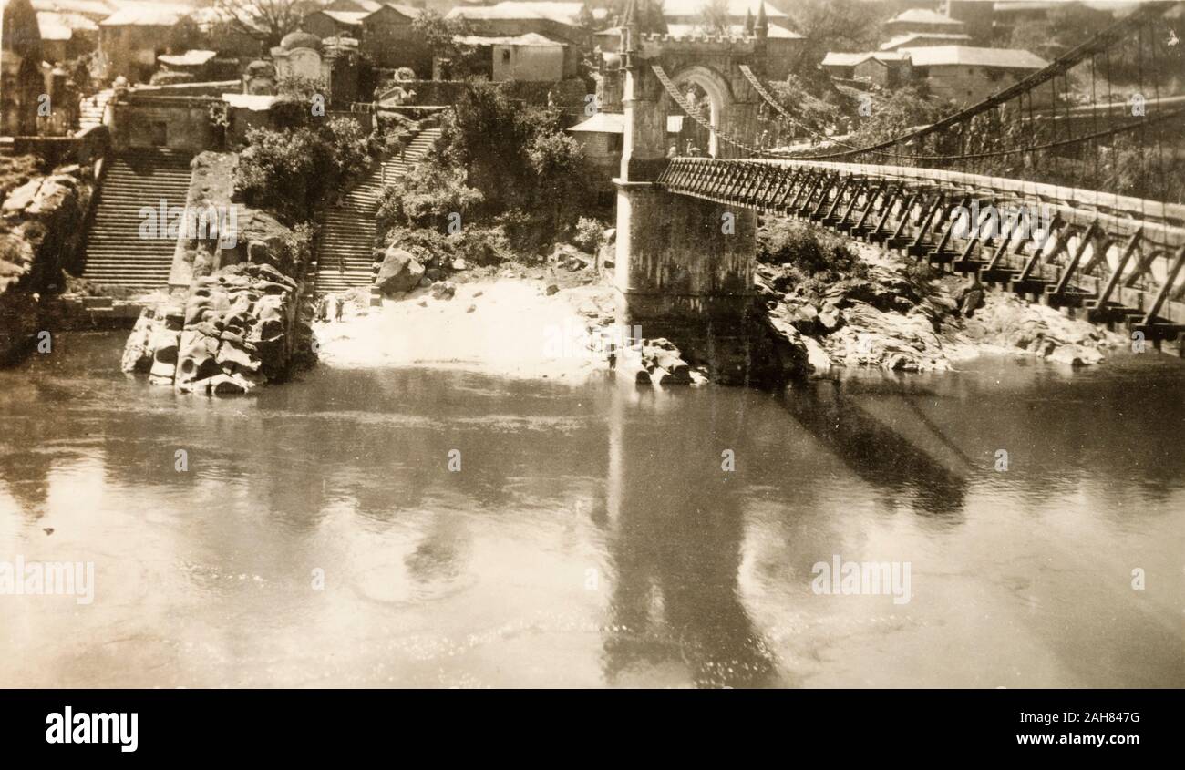 India, View of Victoria Bridge over the Beas River at Mandi. The ...