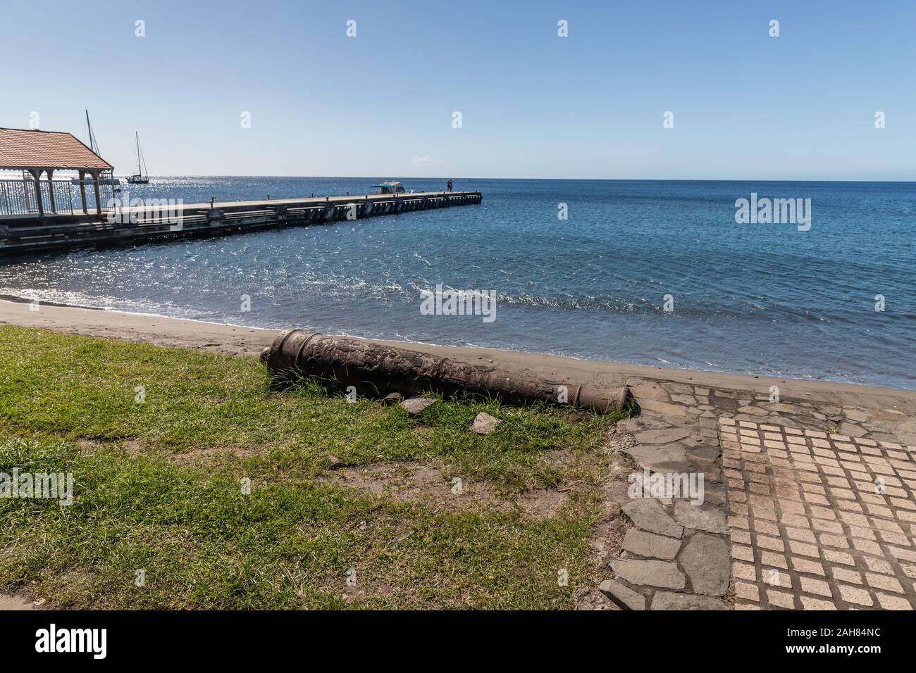 Old rusty canon at Saint-Pierre waterfront, Martinique, France Stock ...