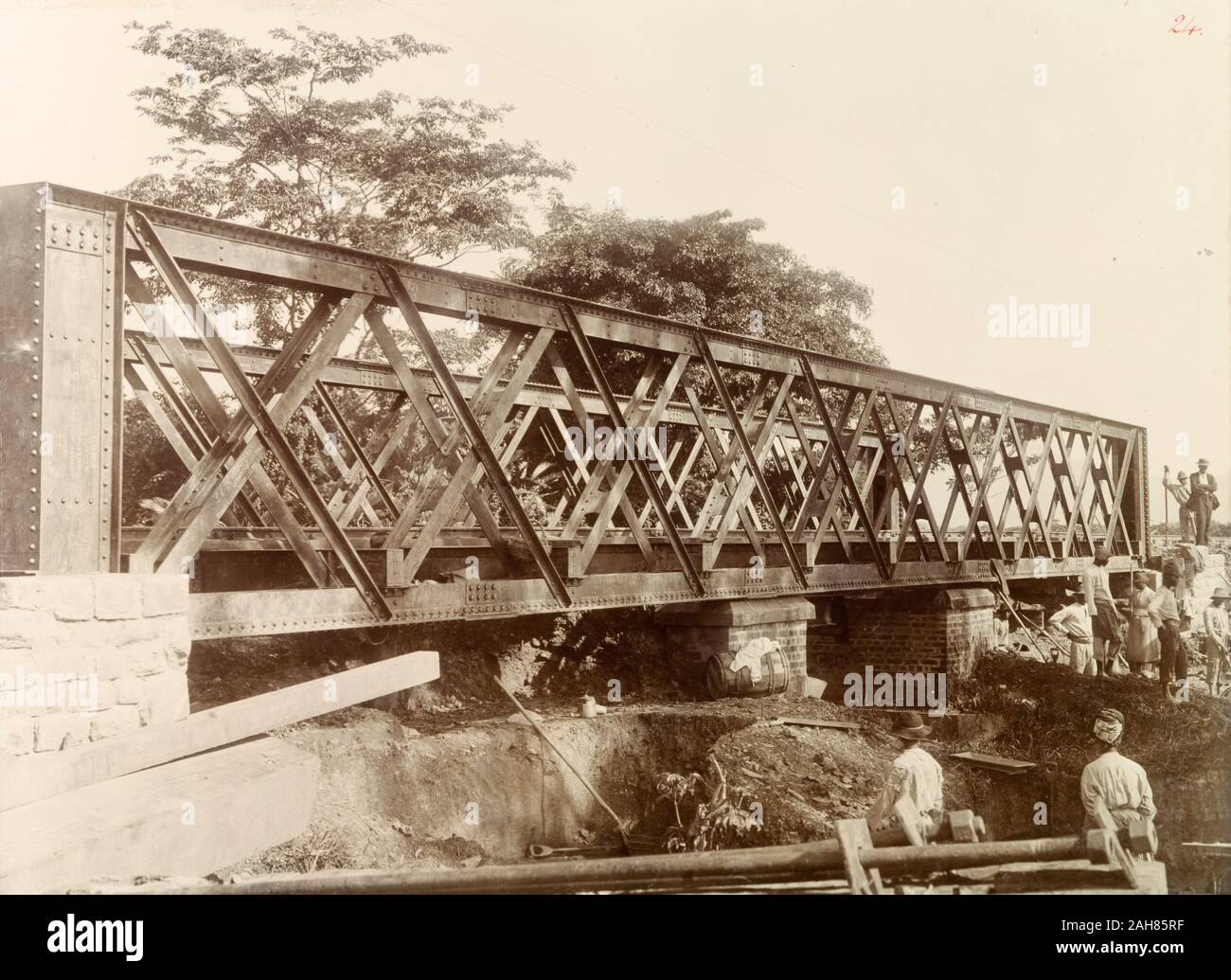 Trinidad & Tobago, Construction workers build a 24-metre railway bridge ...