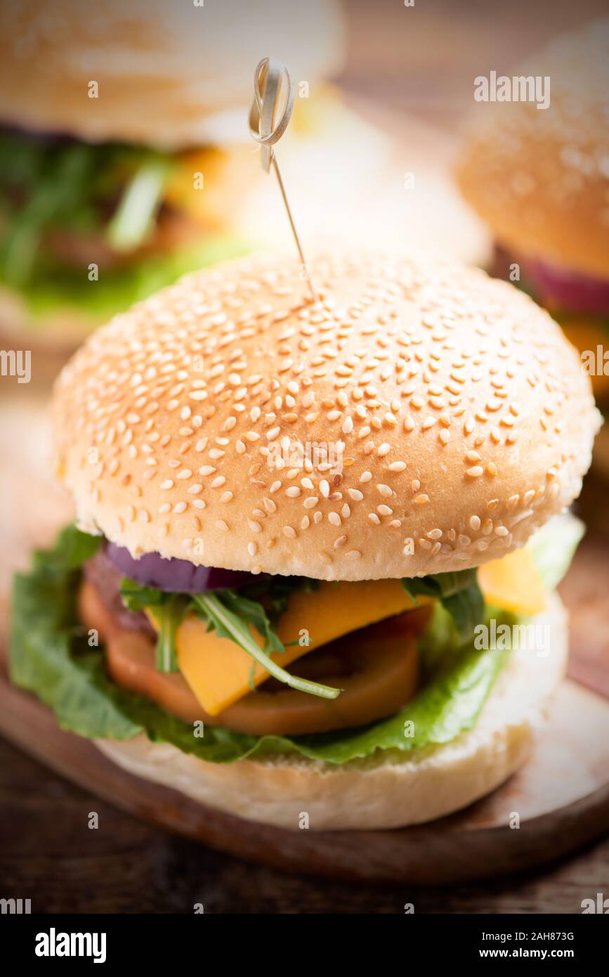 Home made Hamburger. Tasty big burger close up Stock Photo - Alamy