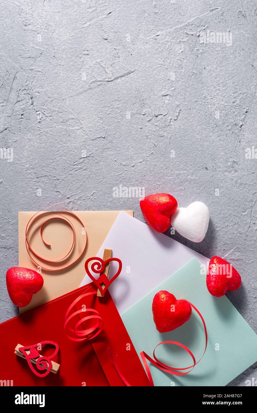 Valentine's day romantic abstract satin hearts and ribbon background ...