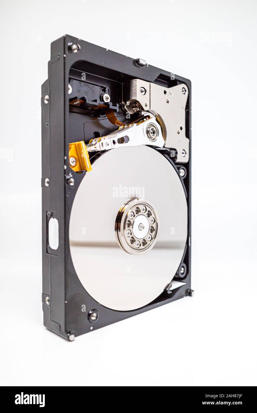 a screwed-on hard disk shows the inner workings of a hard disk Stock ...