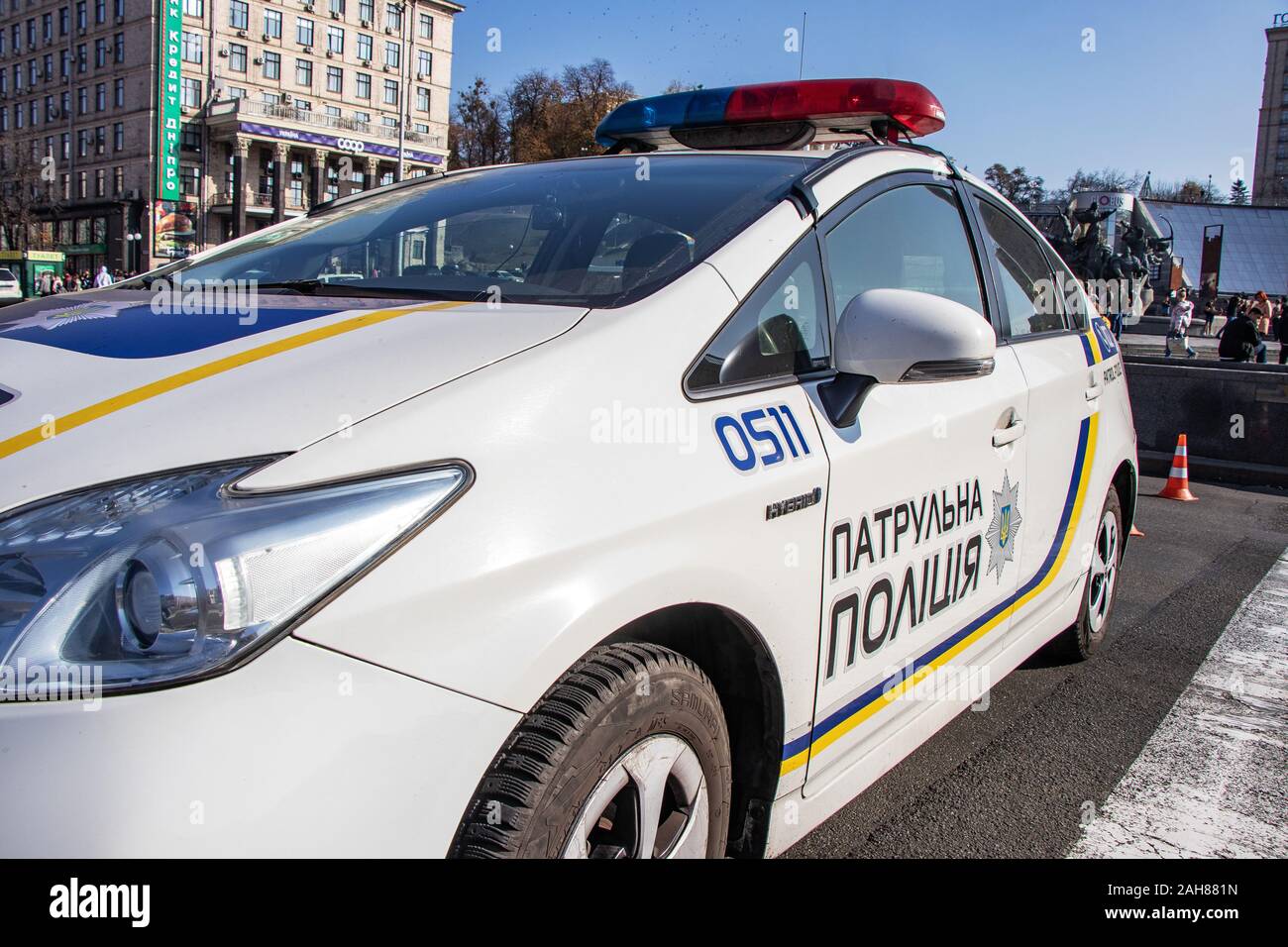 Ukrainian patrol police car,protection of order Ukraine Kiev 26.12.2019 ...