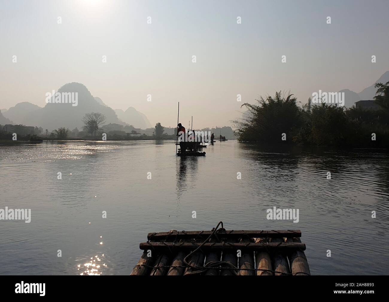 Bamboo Rafting at Yulong River, Yangshuo Guilin, Guangxi Provind, China ...