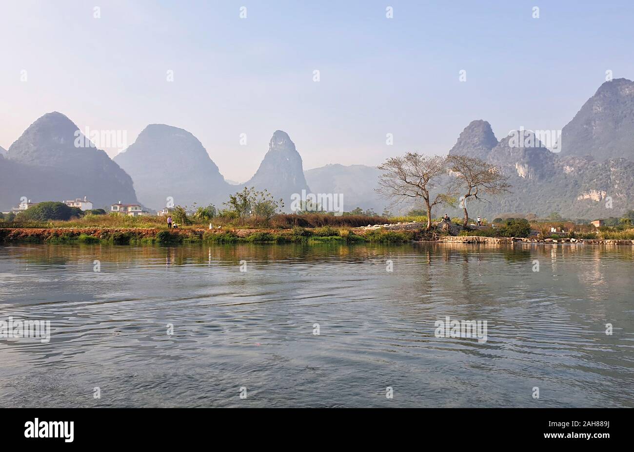 Bamboo Rafting at Yulong River, Yangshuo Guilin, Guangxi Provind, China ...
