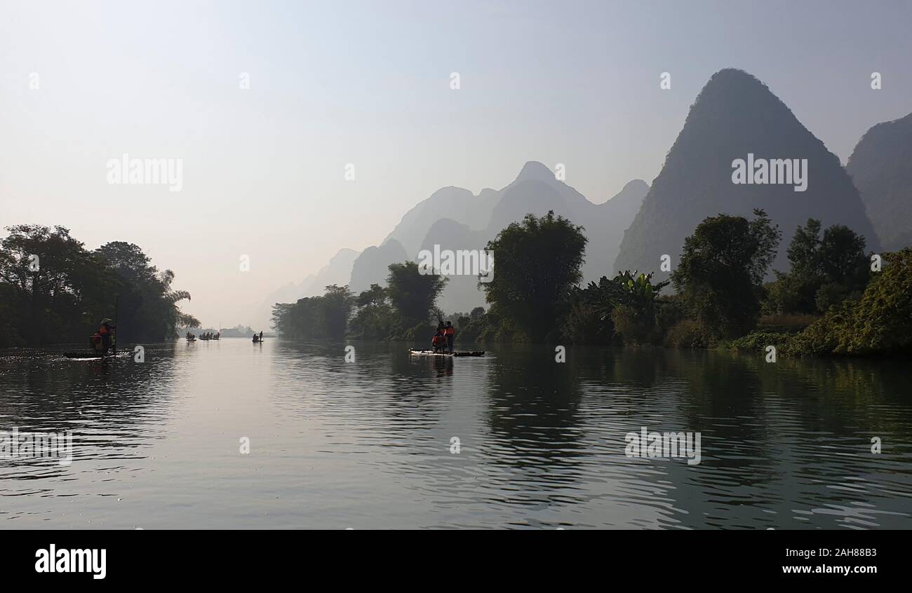 Bamboo Rafting at Yulong River, Yangshuo Guilin, Guangxi Provind, China ...