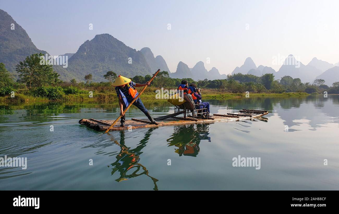 Bamboo Rafting at Yulong River, Yangshuo Guilin, Guangxi Provind, China ...