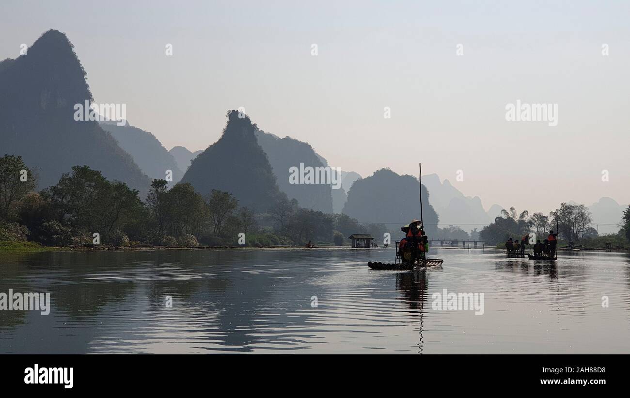 Bamboo Rafting at Yulong River, Yangshuo Guilin, Guangxi Provind, China ...