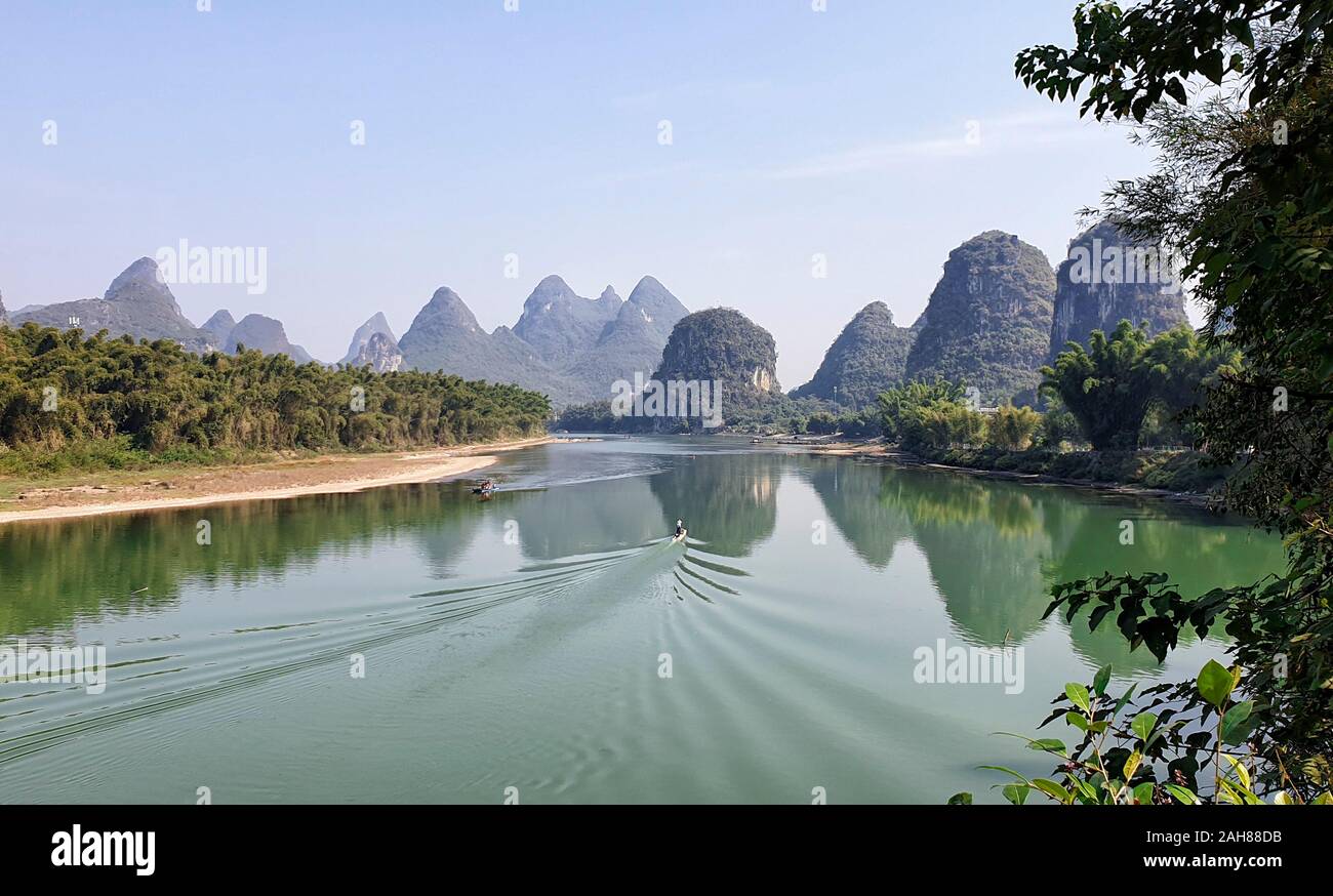 Li River surrounded by Karst at Yangshuo Guilin - Guangxi Province ...