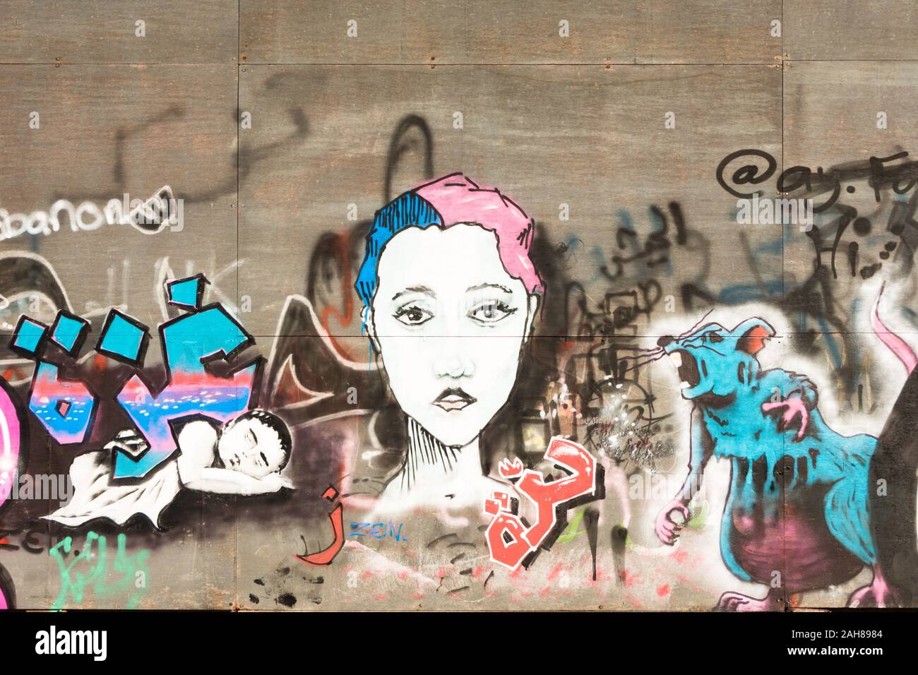 Wall covered in graffiti during the 2019 Lebanon protests, Beirut ...