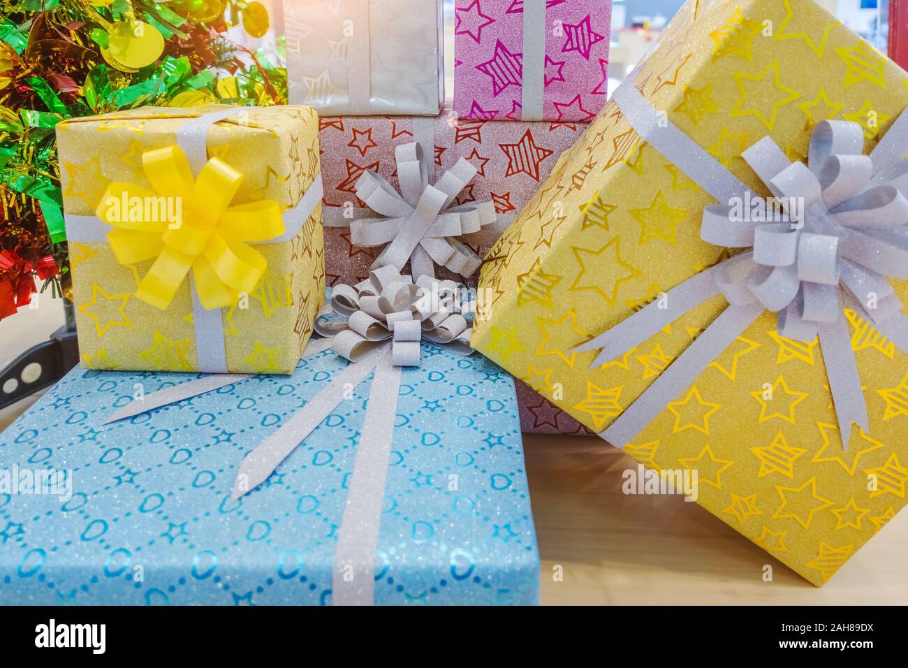 Beautiful various gifts boxes or presents in different size and shape ...