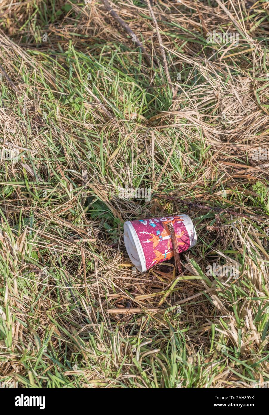 Discarded Christmas Costa coffee cup (? plastic) seen in Cornish ...
