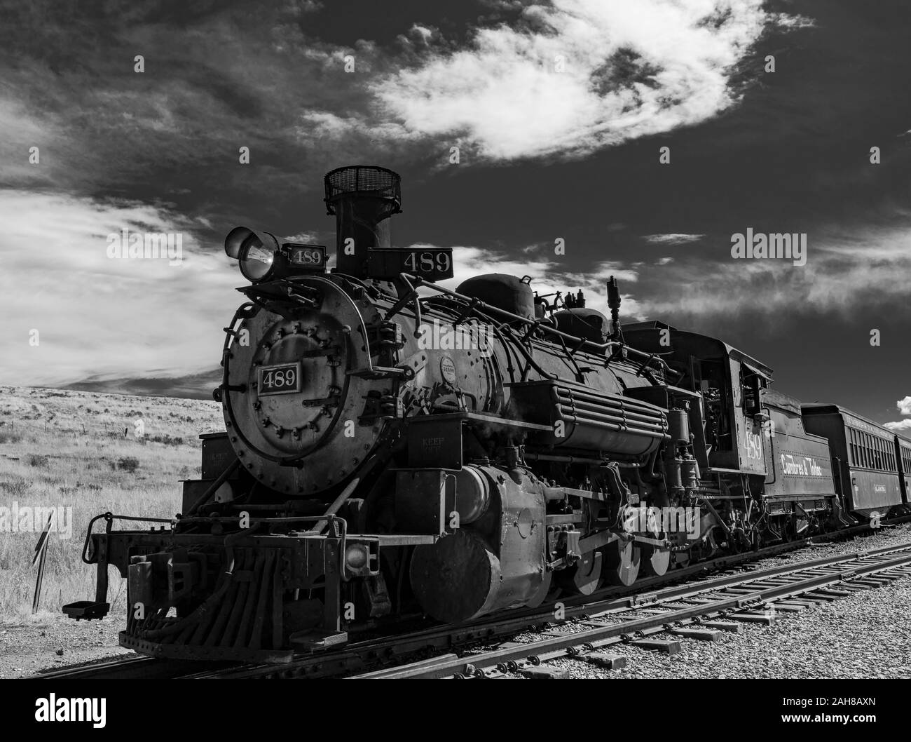 Steam engine of the Cumbres and Toltec Railroad at Osier, Colorado ...