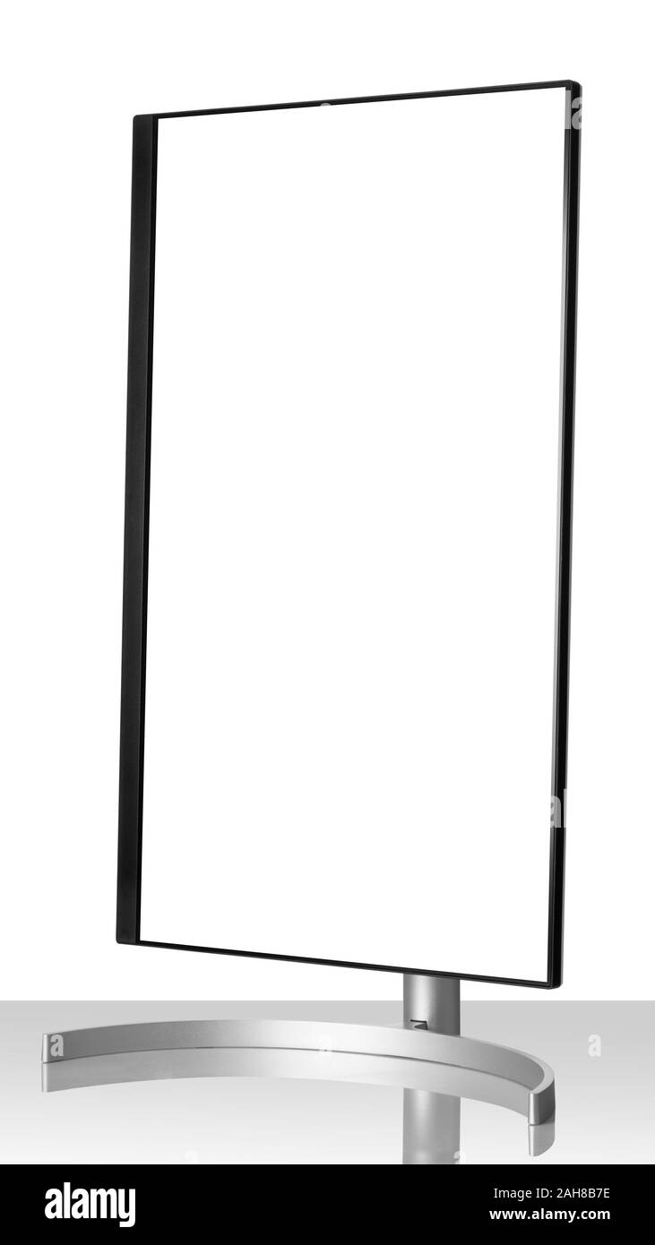 Modern monitor on white table and light background Stock Photo - Alamy