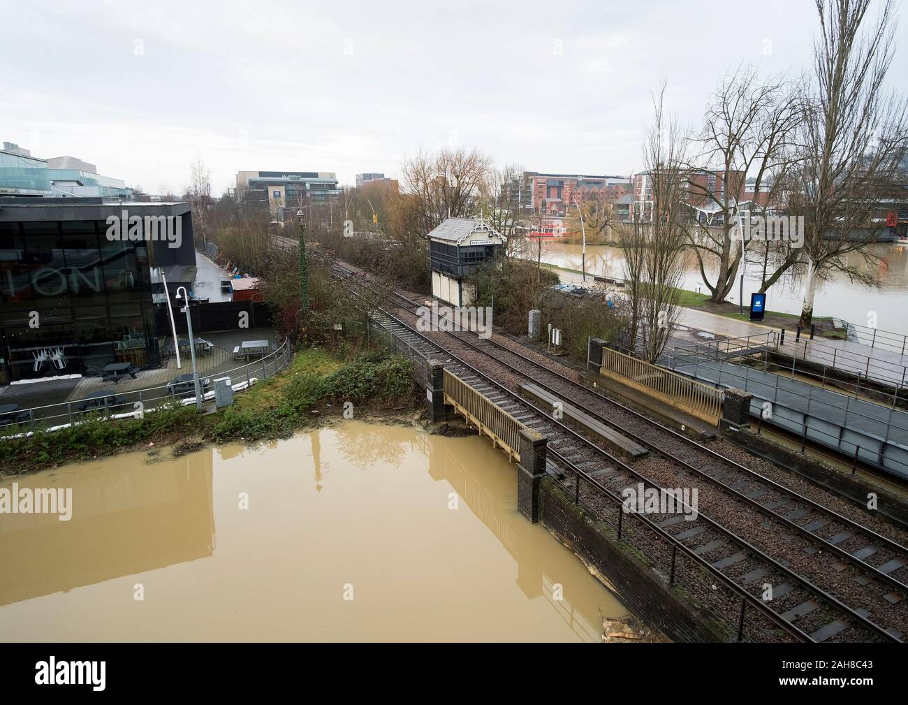 Railway bridge under threat from flooding Stock Photo - Alamy