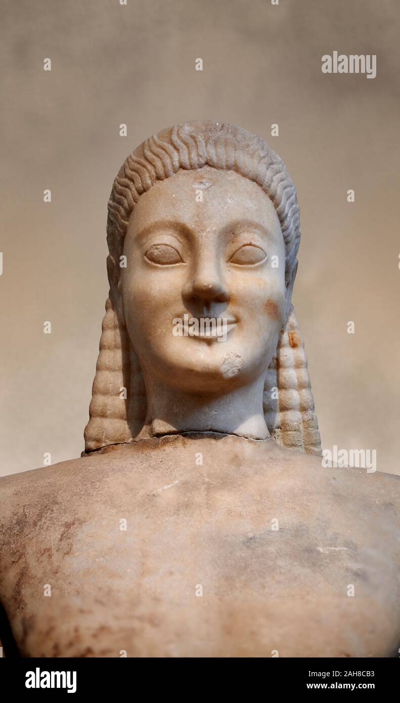 Parian marble Ancient Greek Archaic statue of a kouros, found in ...