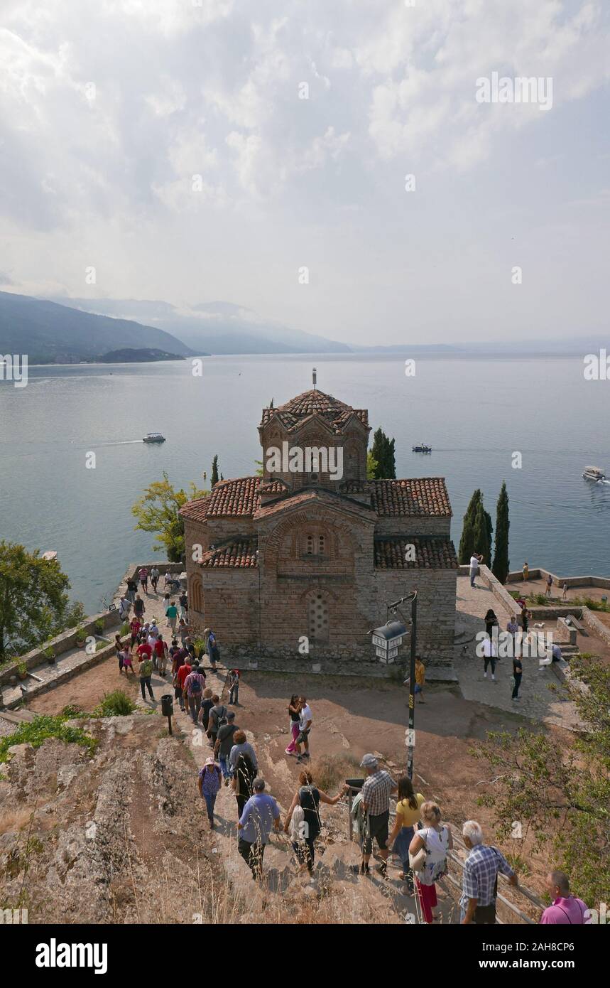 OHRID, NORTH MACEDONIA - SEPTEMBER 7, 2019: people visit the Saint John ...