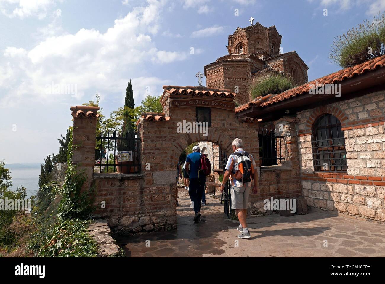 OHRID, NORTH MACEDONIA - SEPTEMBER 7, 2019: people entering the Saint ...