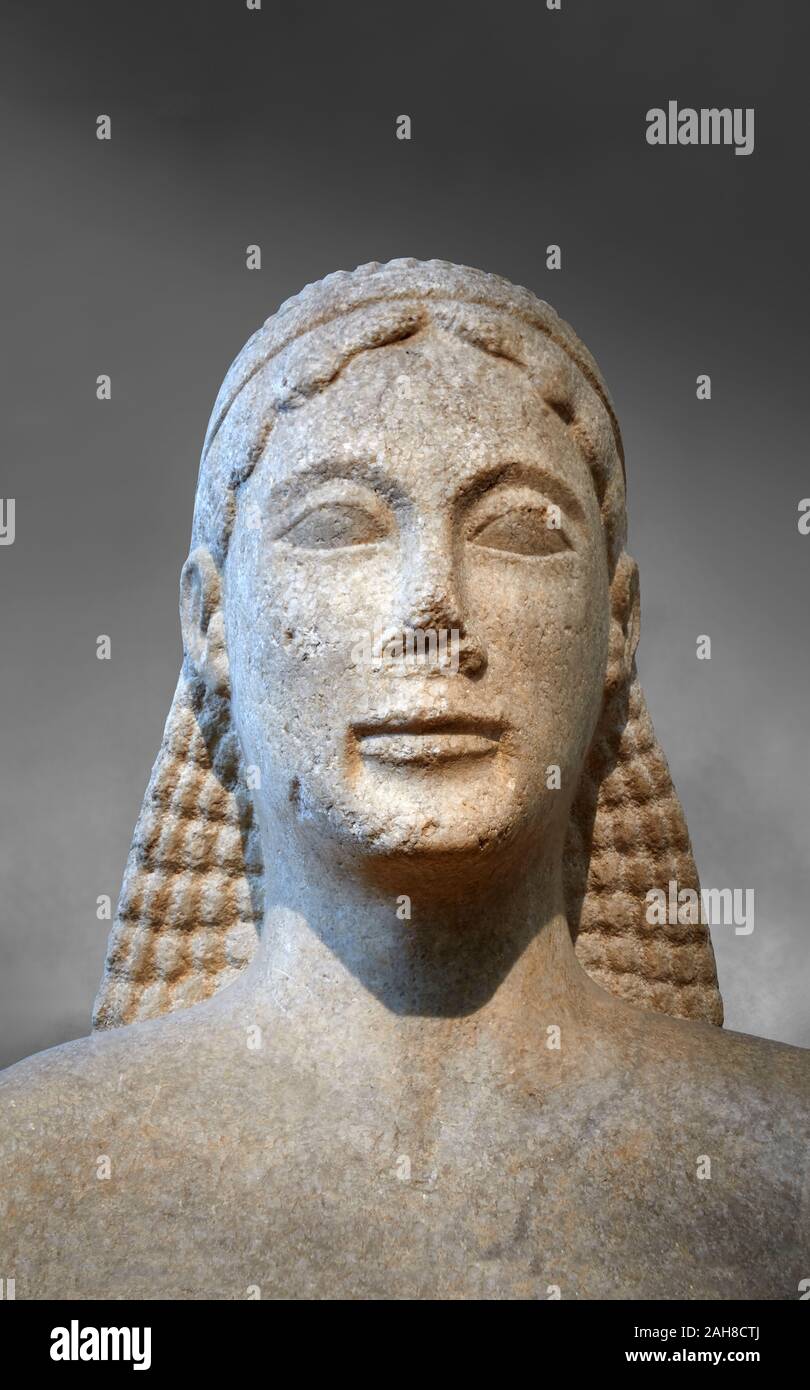 Naxian marble Ancient Greek Archaic statue of a kouros, found in Ptoan ...