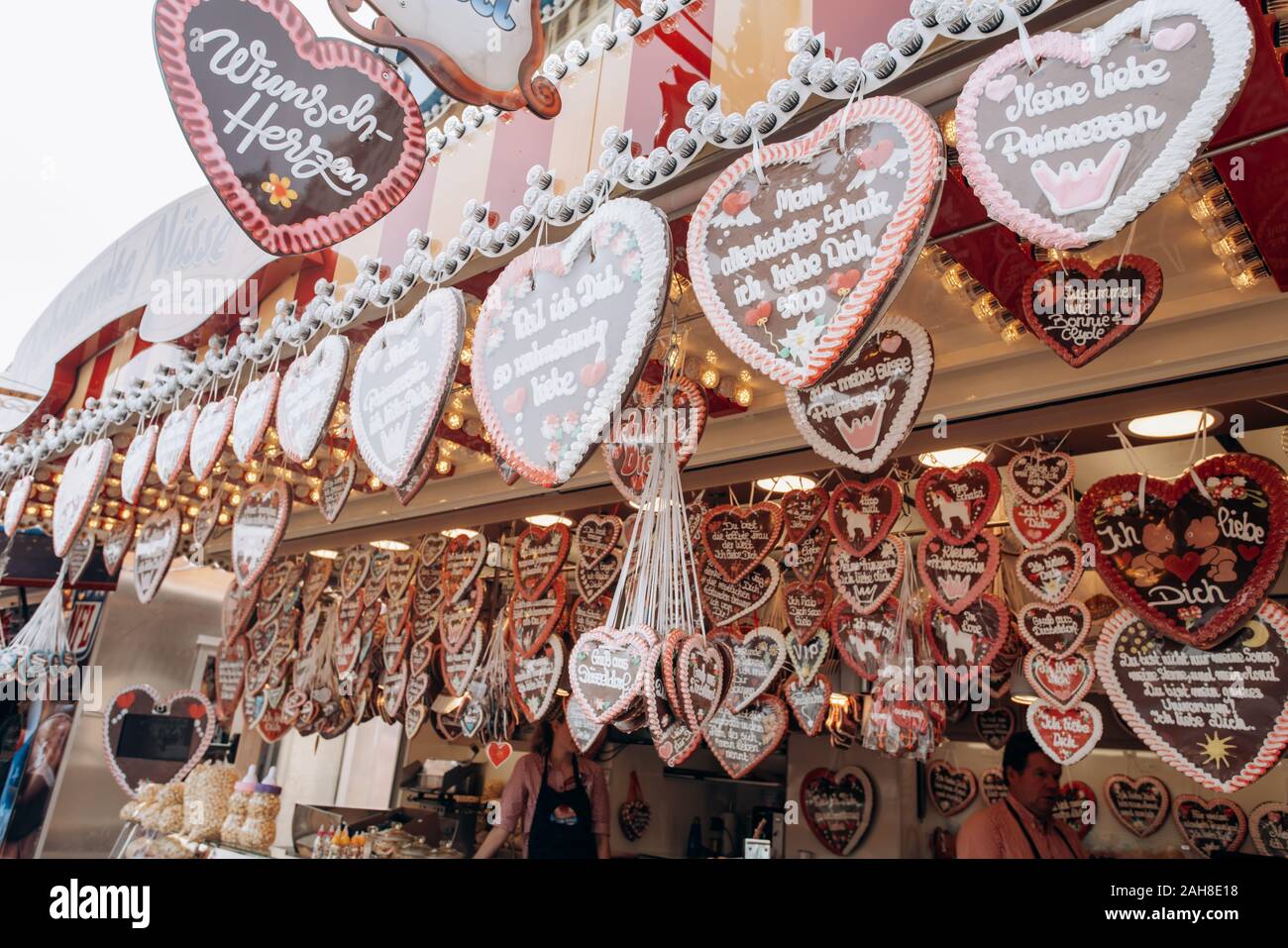 Gingerbread Hearts at the German Christmas Market. Traditional ...