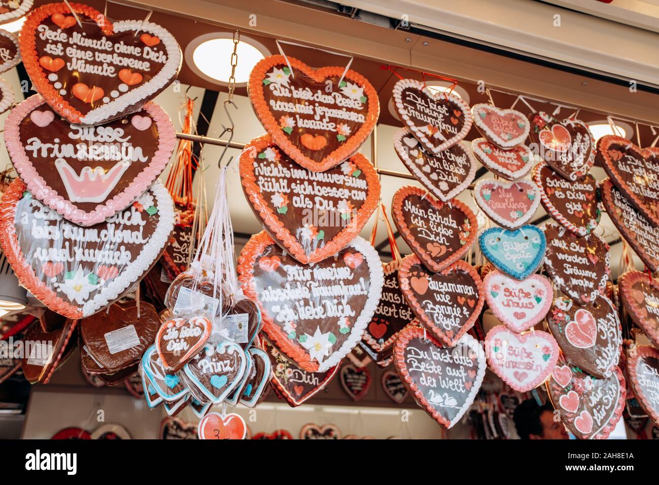 Gingerbread Hearts at the German Christmas Market. Traditional ...