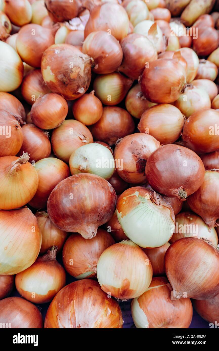 Lots of onions. Food background of onions Stock Photo - Alamy