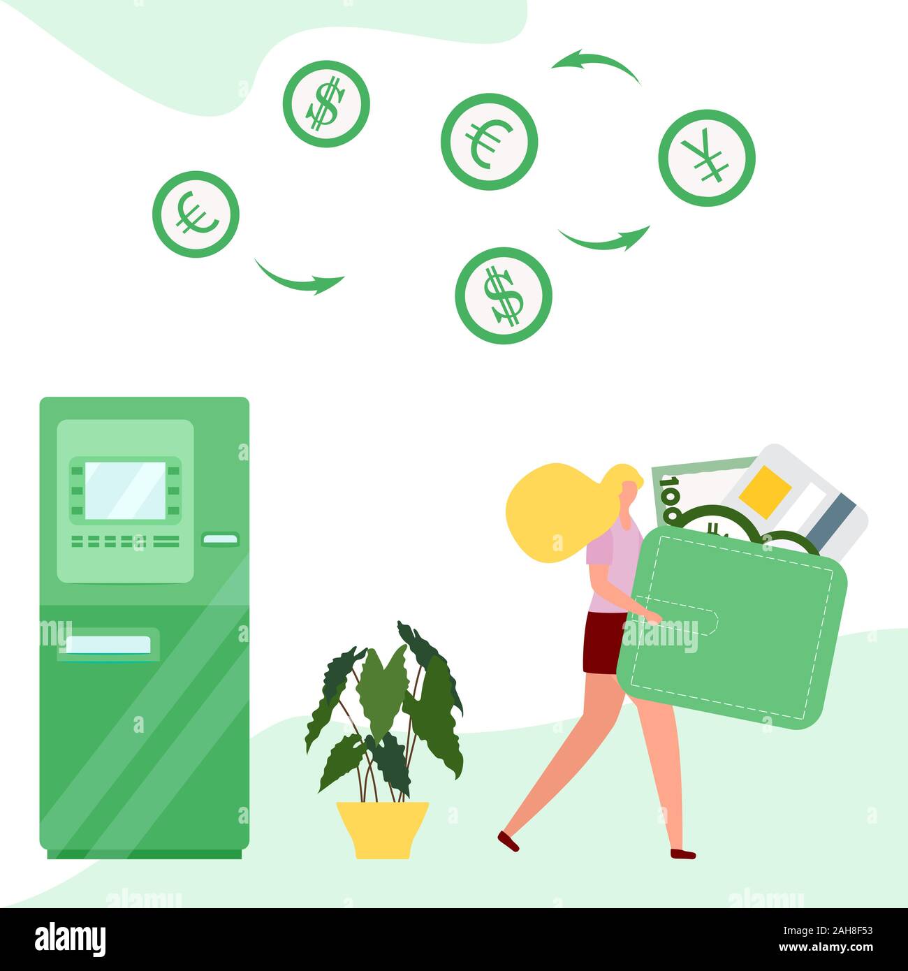 Vector illustration People with wallet, bank card, money bill near ATM ...