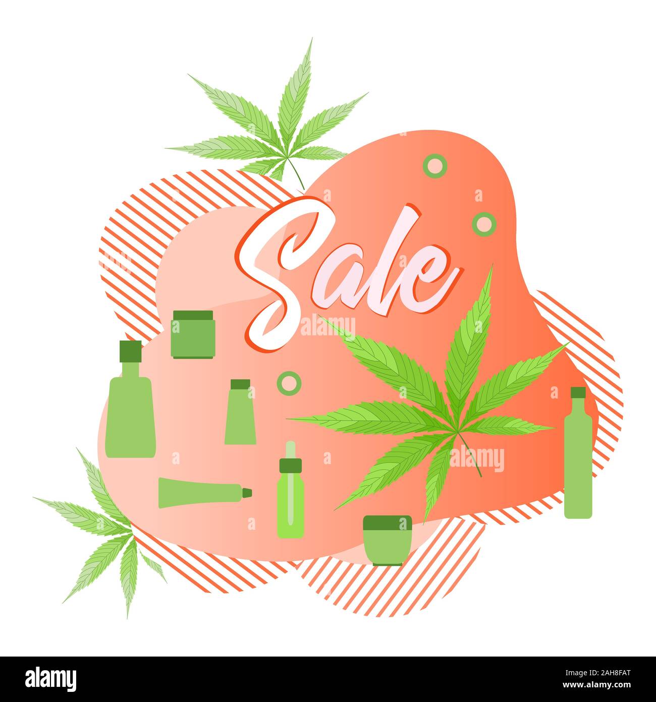 Vector illustration Cannabis leaf, Cbd thc cosmetics with hemp ...