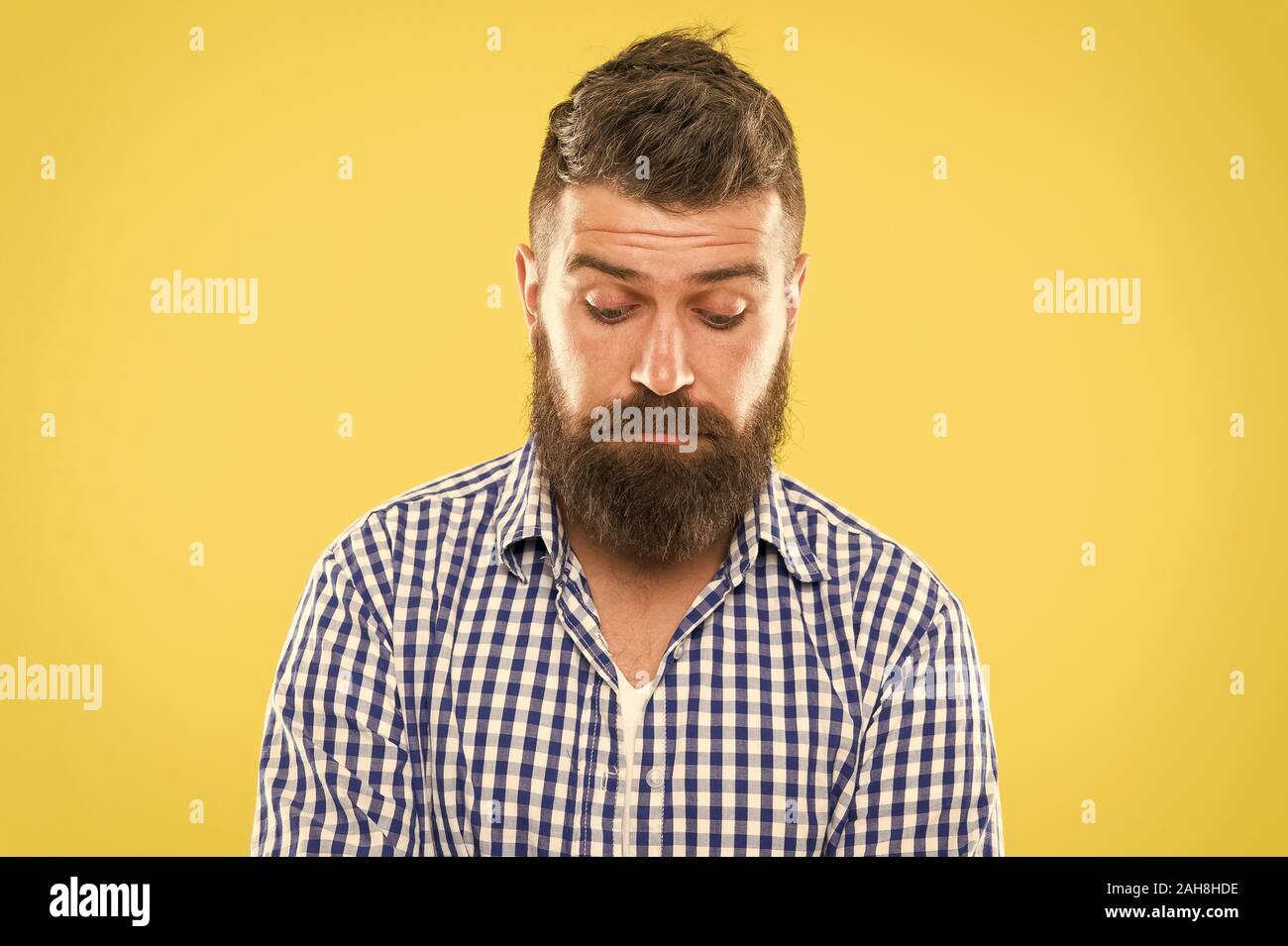 Feeling sorry. Embarrassment concept. Feel so sorry. Man bearded ...