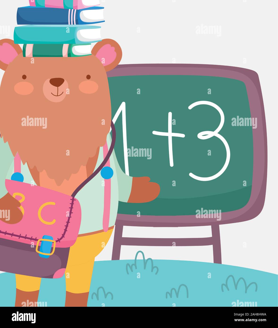 back to school cute bear with books on head and chalkboard bag ...