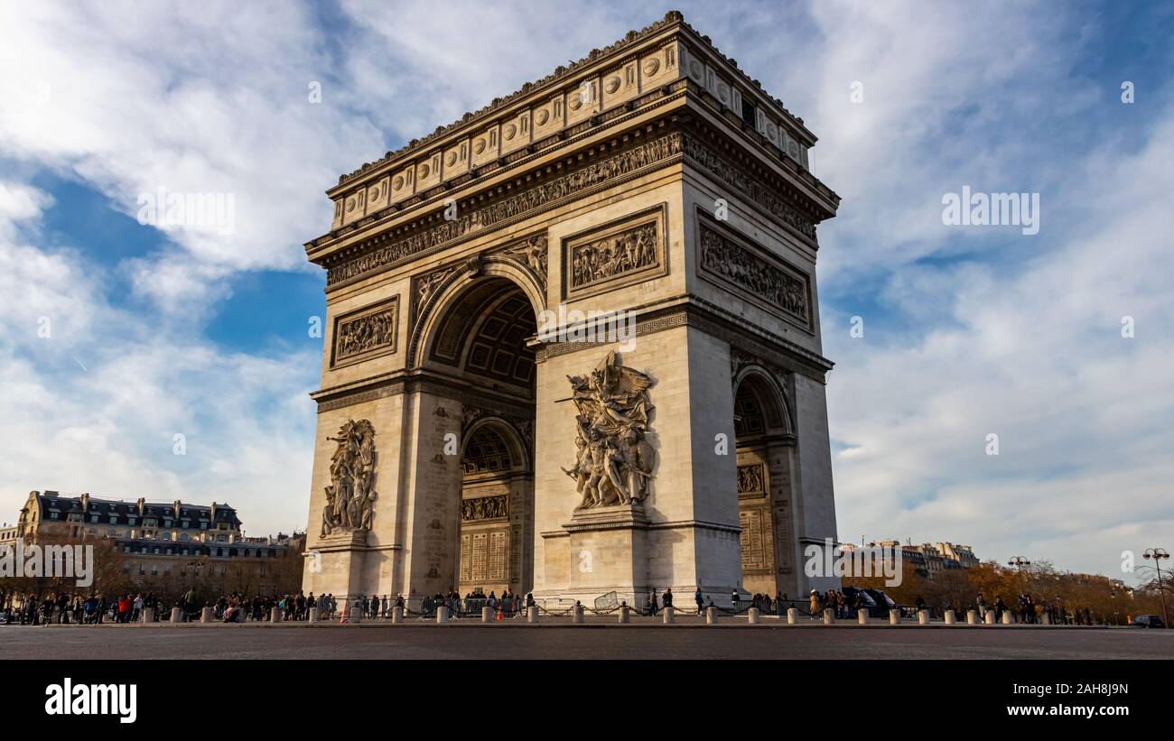 View of famous Arc de Triomphe in Charles de Gaulle square in Paris ...