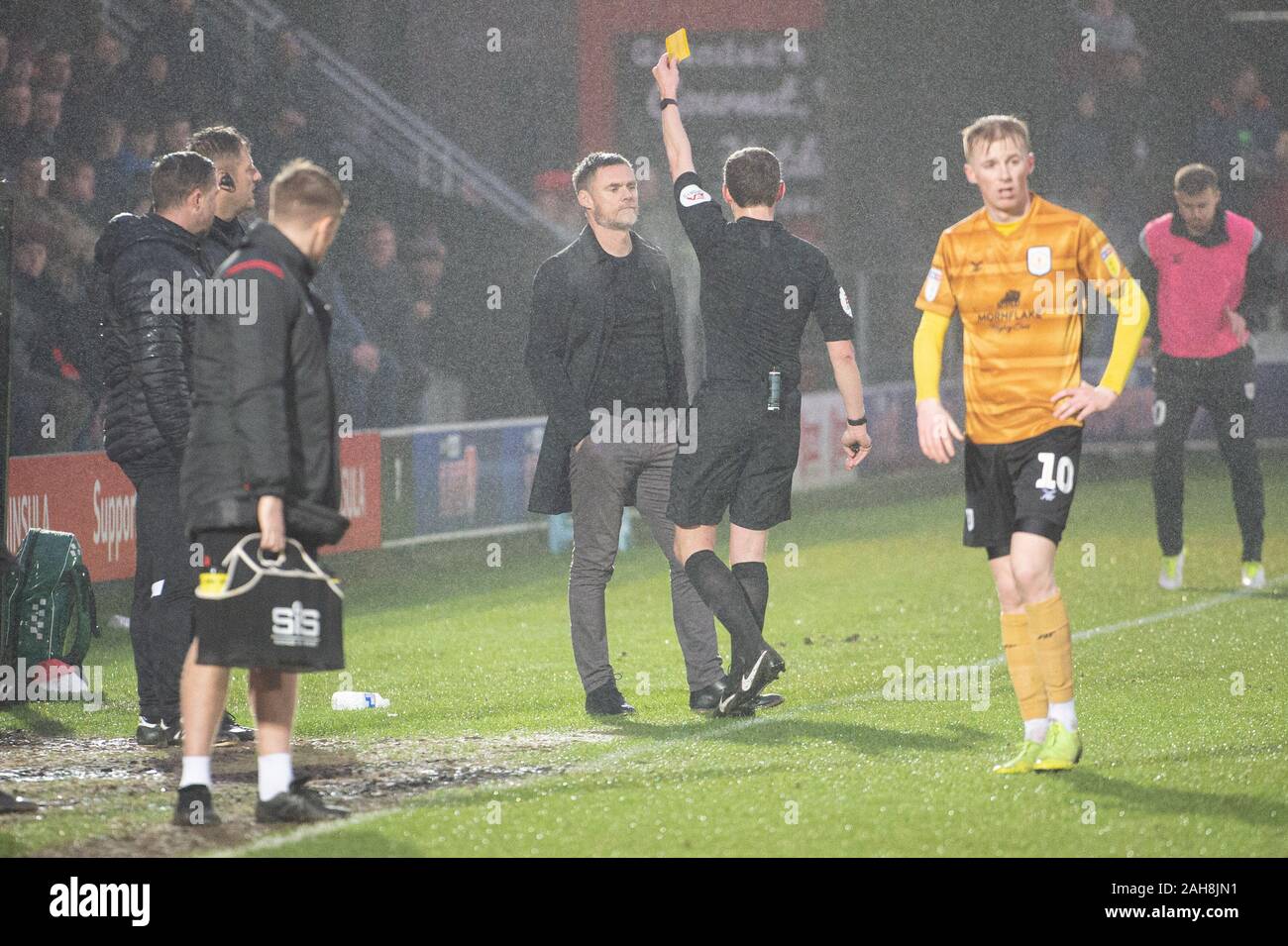 SALFORD, ENGLAND - DECEMBER 26TH Referee Peter Wright shows Salford ...