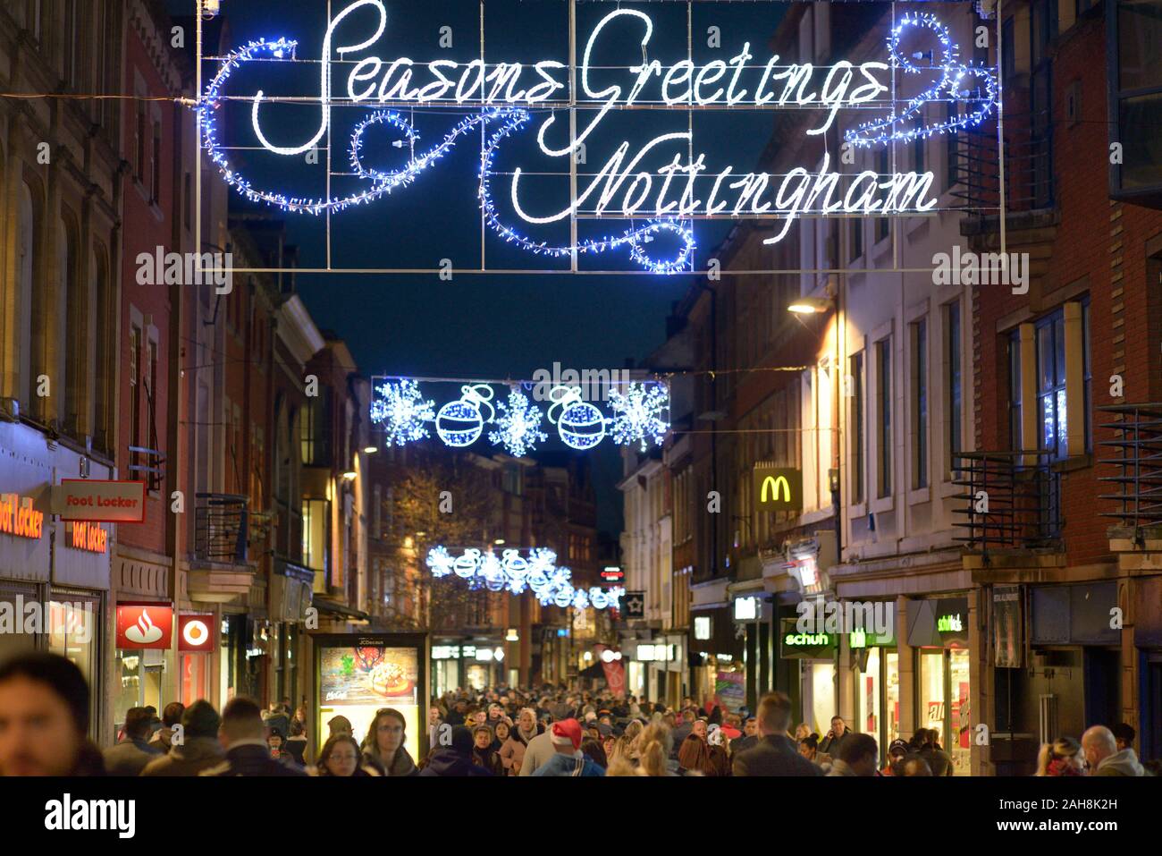 Christmas lights over Clumber Street, Nottingham Stock Photo - Alamy