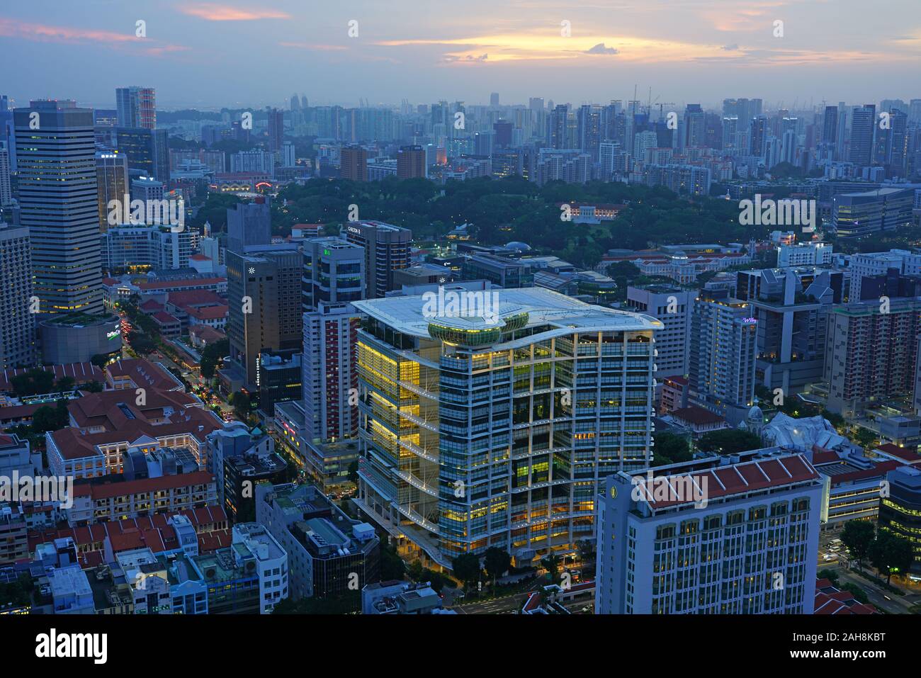 SINGAPORE -5 DEC 2019- Night cityscape view of high-rise buildings in ...