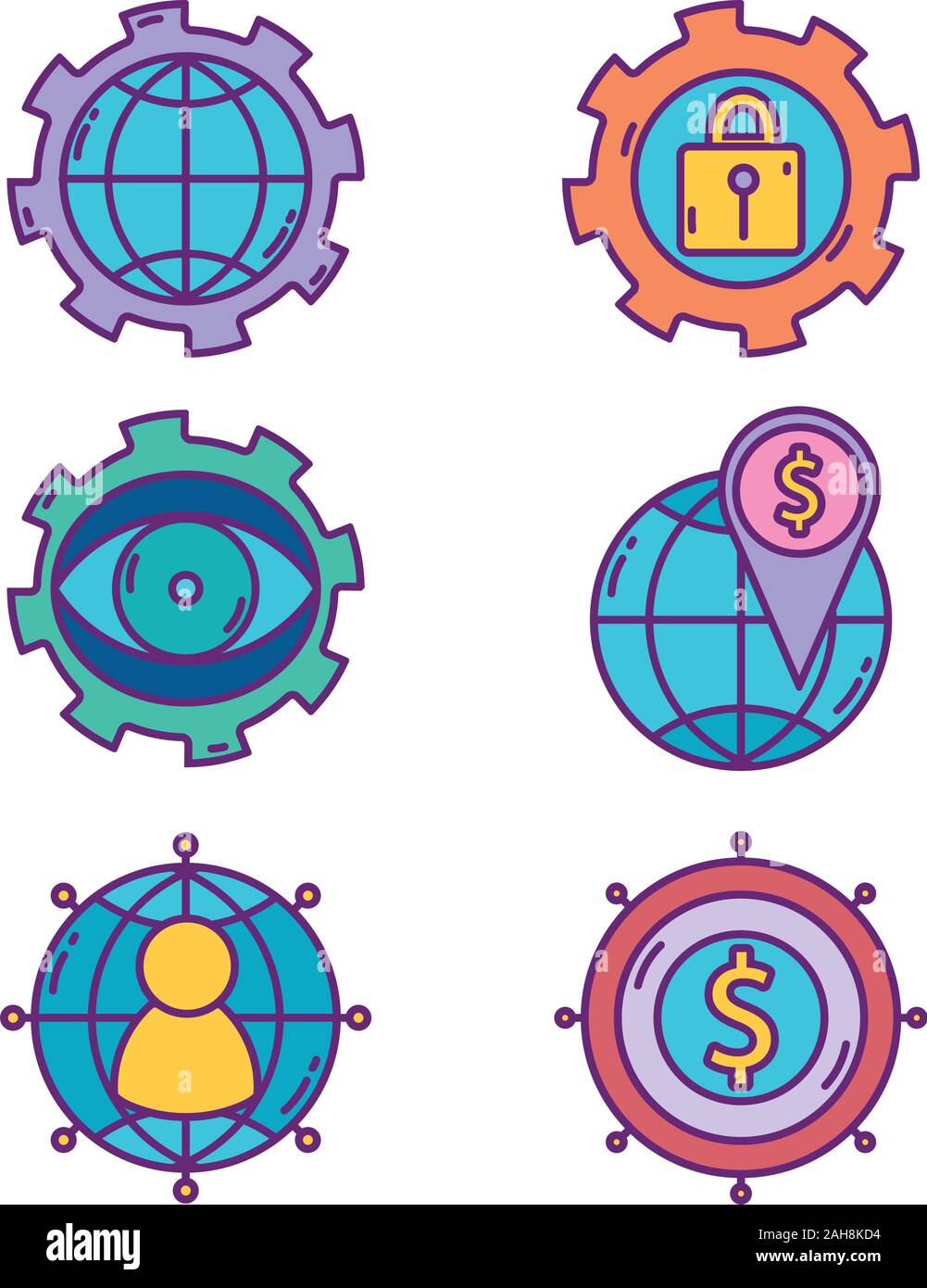 business strategy digital marketing icons set vector illustration Stock ...