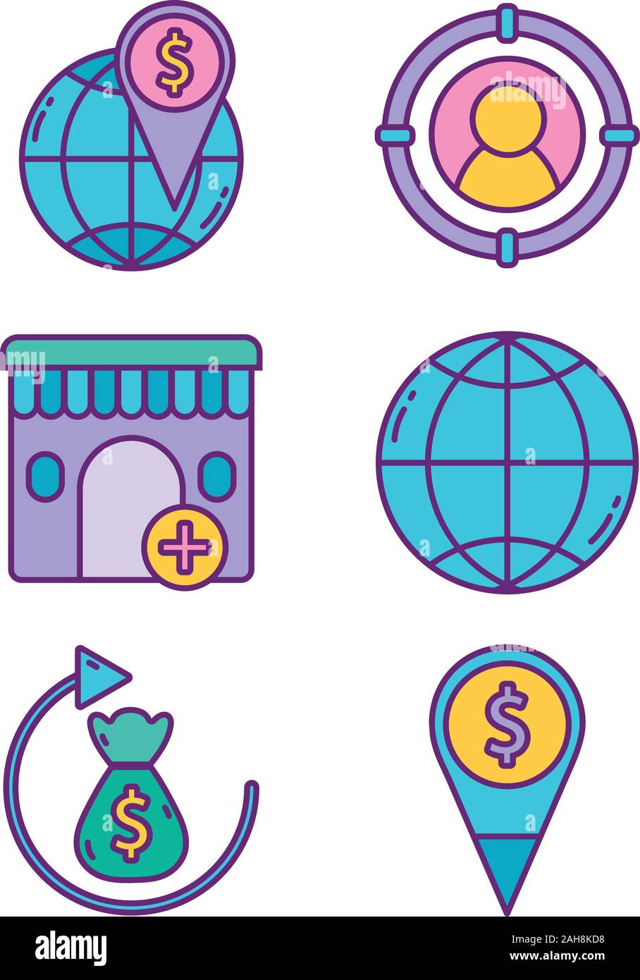 business strategy digital marketing icons set vector illustration Stock ...