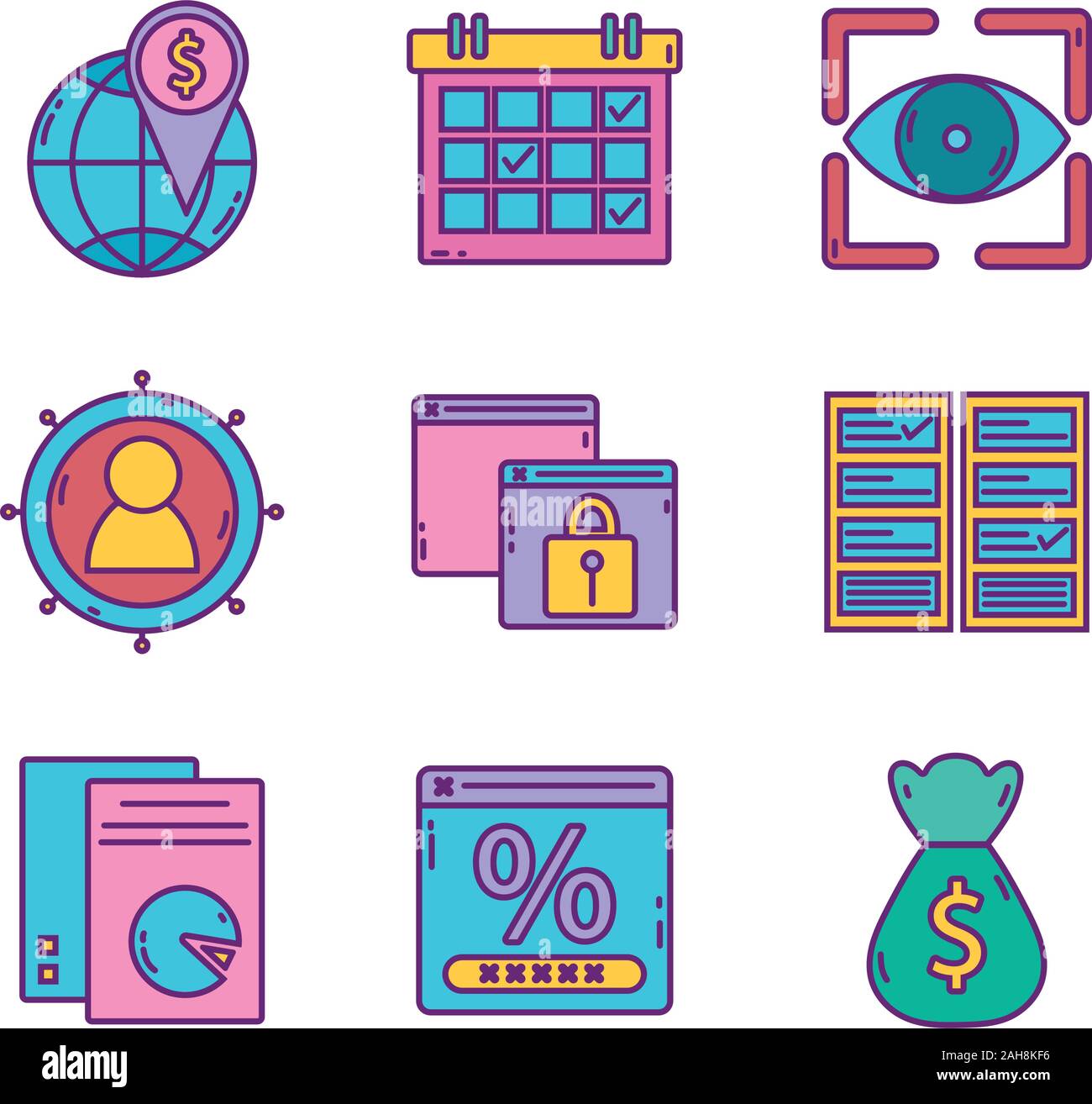 business strategy digital marketing icons set vector illustration Stock ...