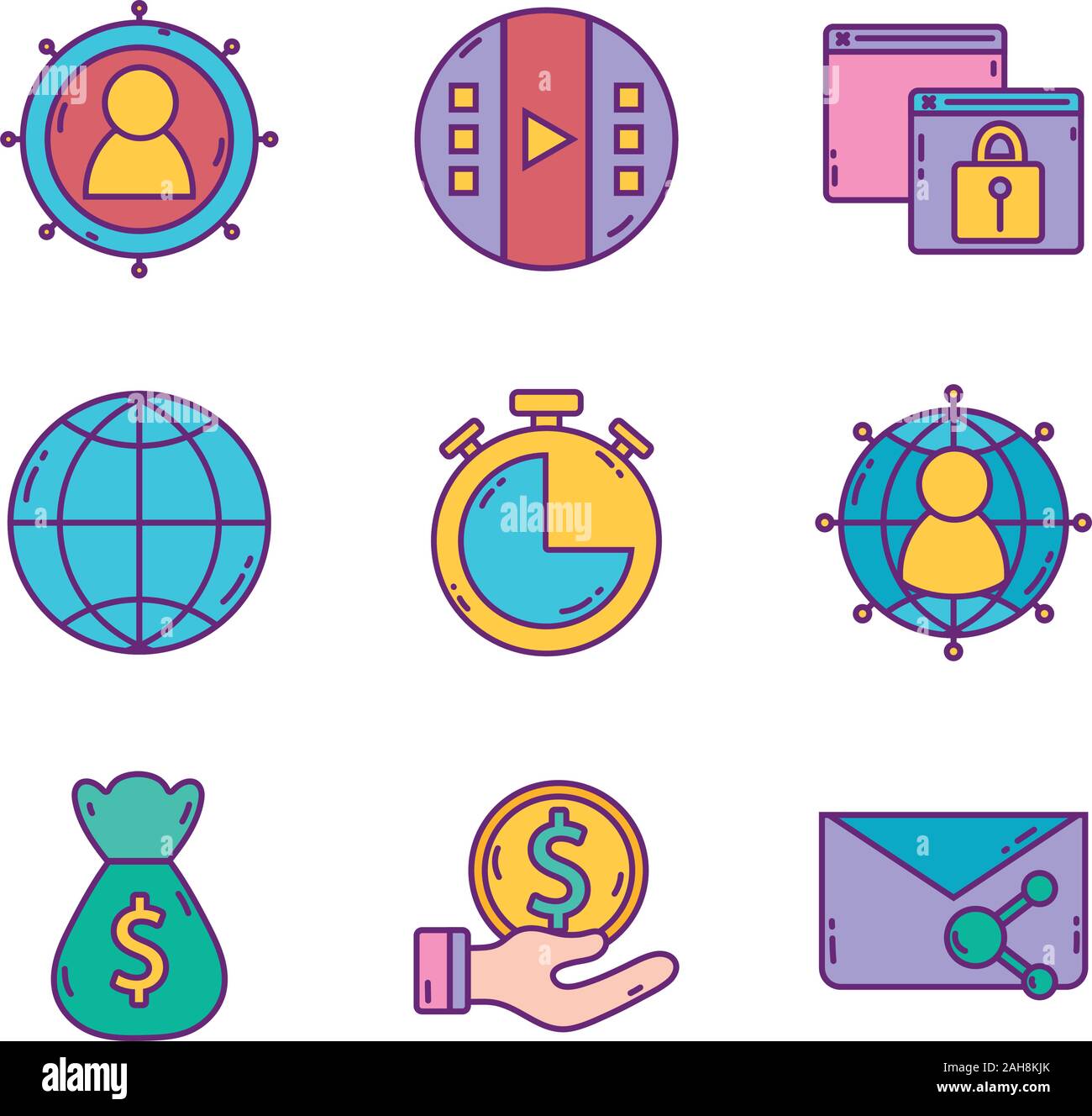 business strategy digital marketing icons set vector illustration Stock ...