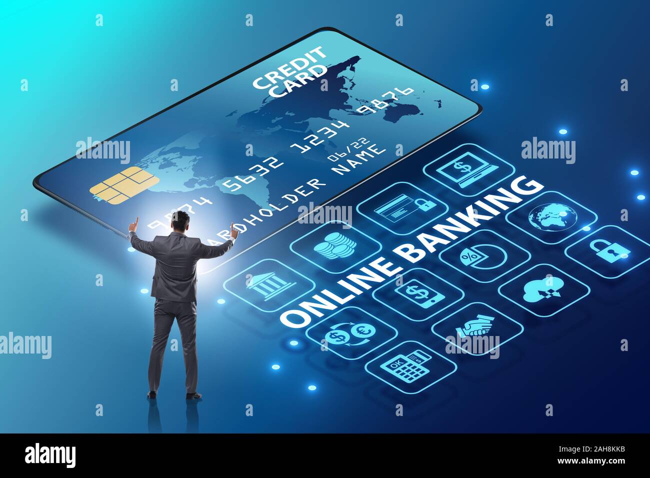 Online banking concept with the businessman Stock Photo - Alamy