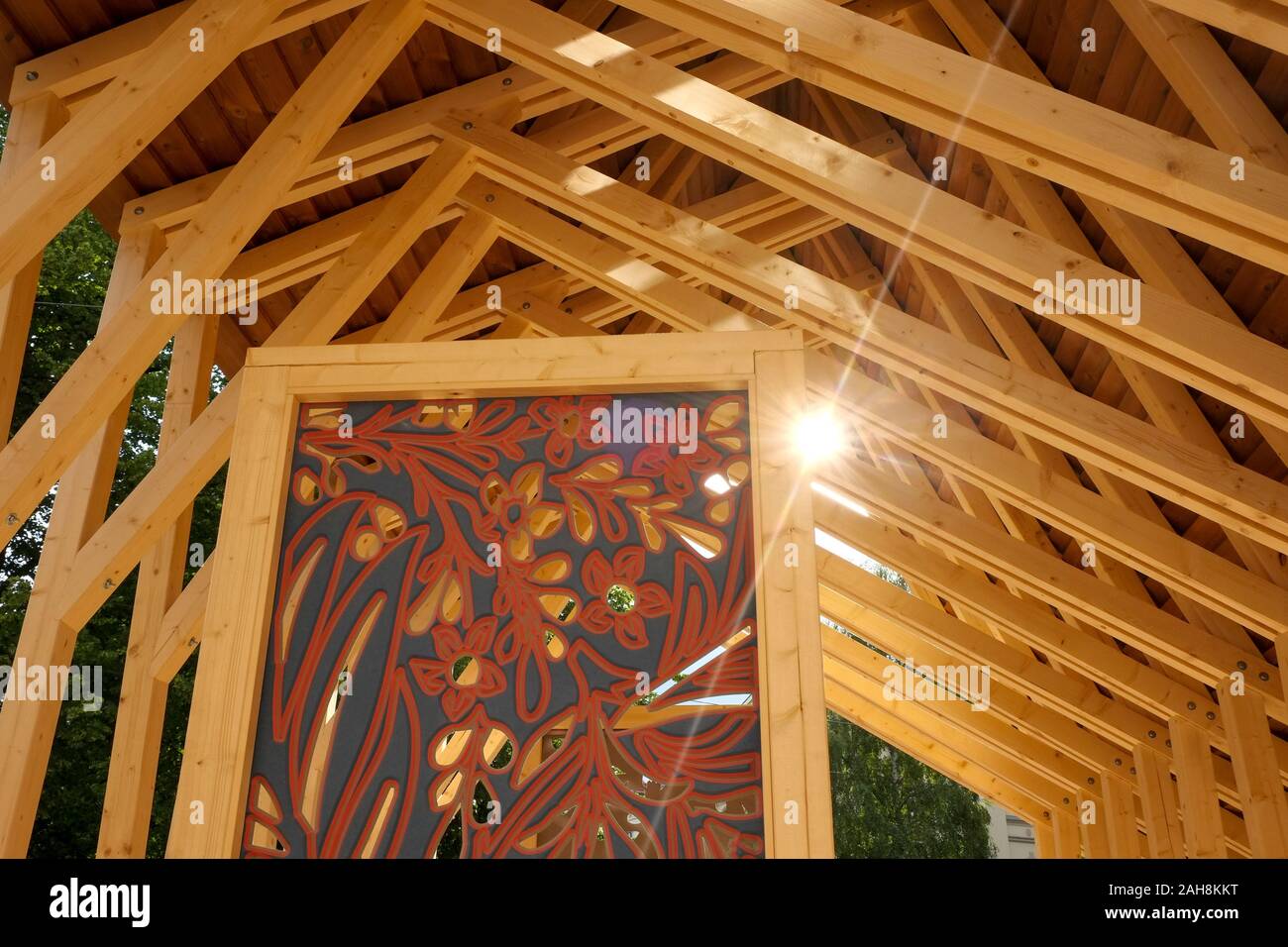 Wooden structure outside Design Museum (Designmuseo), Helsinki, Finland ...