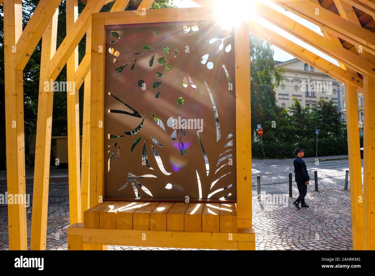 Wooden structure outside Design Museum (Designmuseo), Helsinki, Finland ...