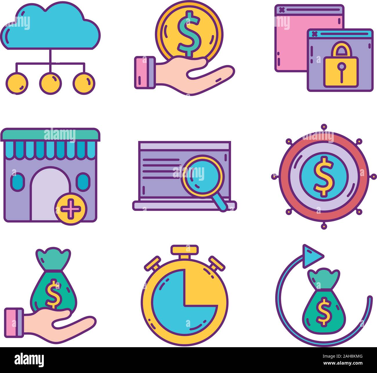 business strategy digital marketing icons set vector illustration Stock ...