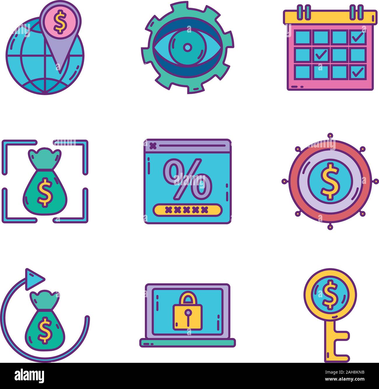 business strategy digital marketing icons set vector illustration Stock ...