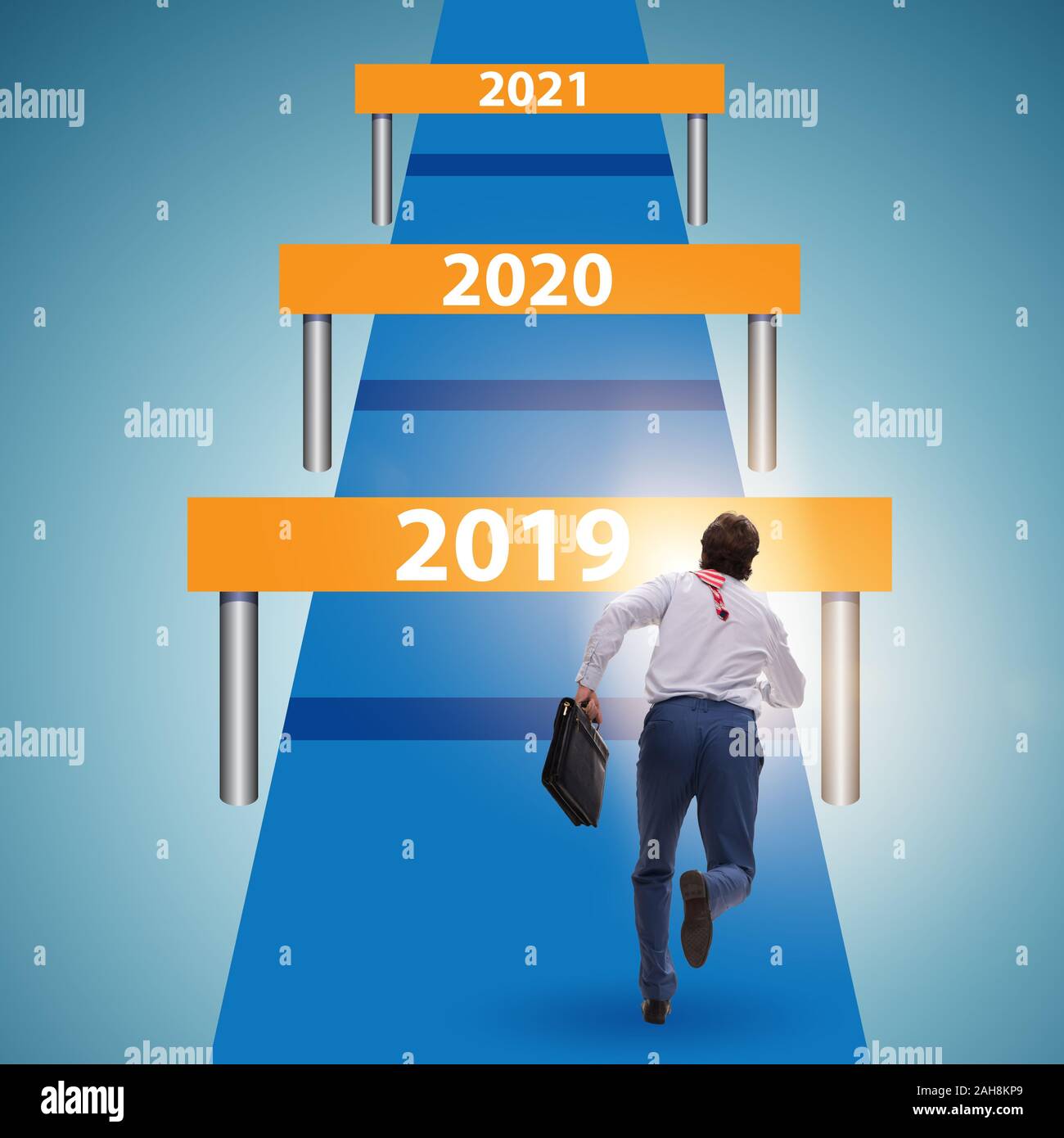 Running barriers with the future years Stock Photo - Alamy
