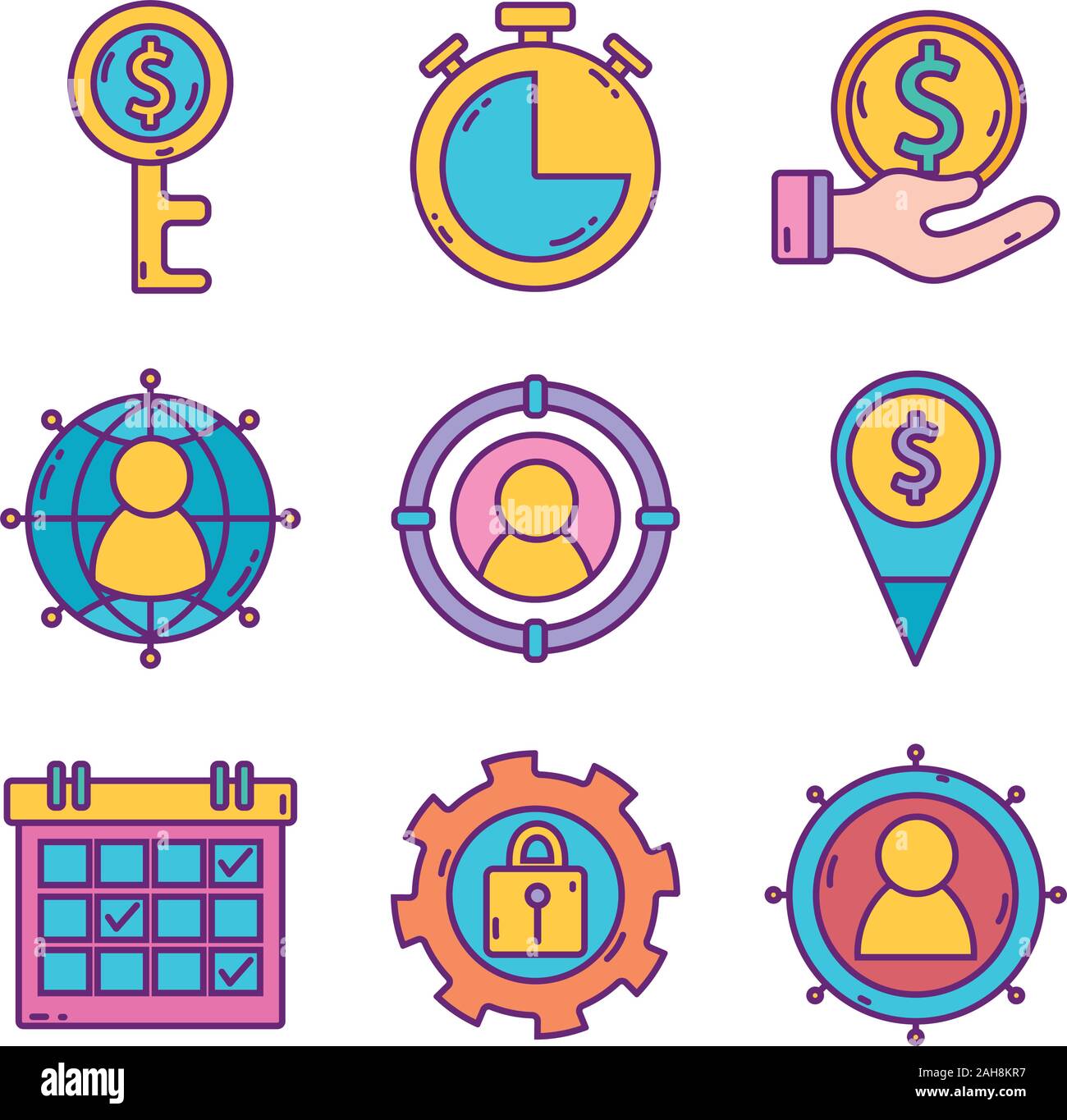 business strategy digital marketing icons set vector illustration Stock ...