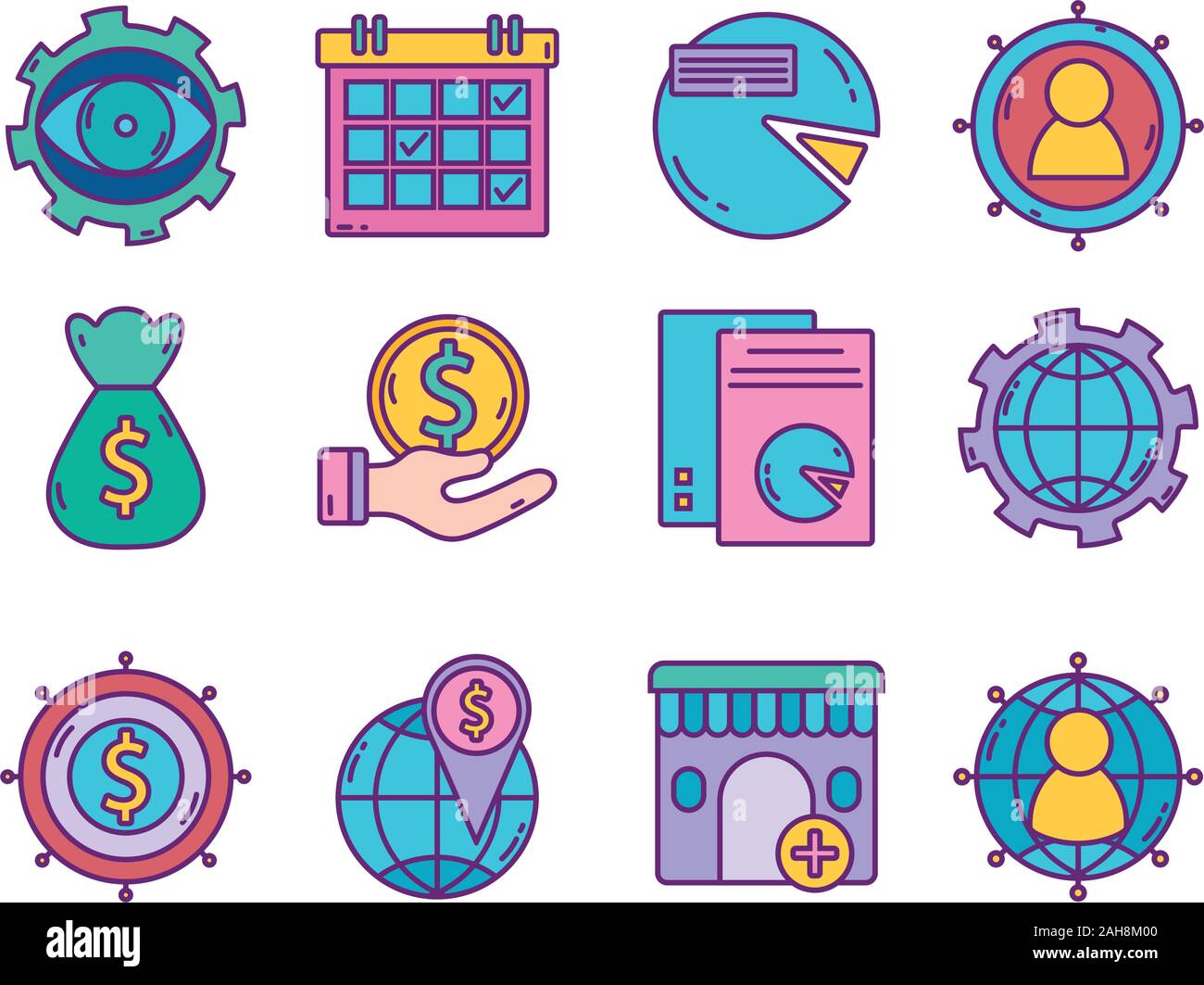 business strategy digital marketing icons set vector illustration Stock ...