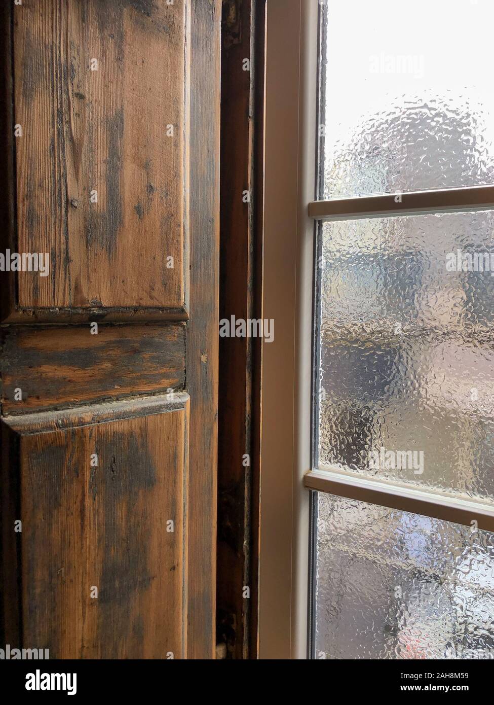 Glass window overlooking the city, Lisbon, Portugal Stock Photo - Alamy