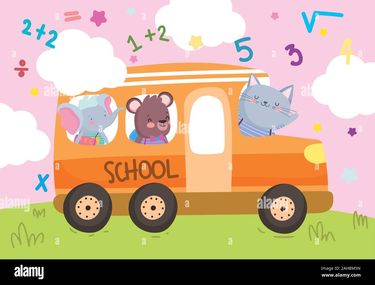back to school cute animals in the bus transport education vector ...